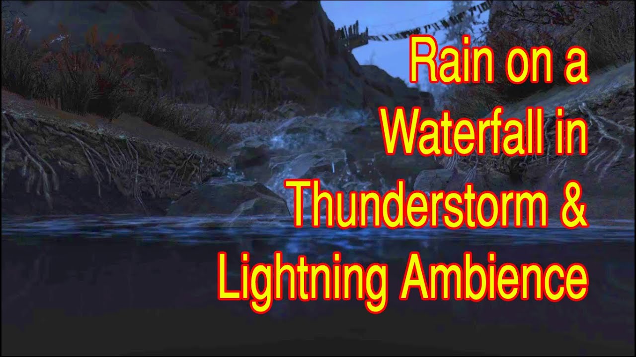 Tranquil Creek Waterfall During a Heavy Thunderstorm with Lightning ...