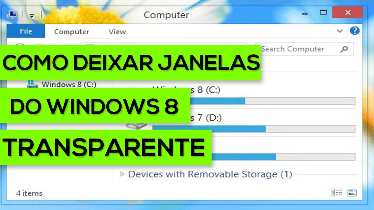 Como deixar janelas do windows 8 transparente - YouTube
