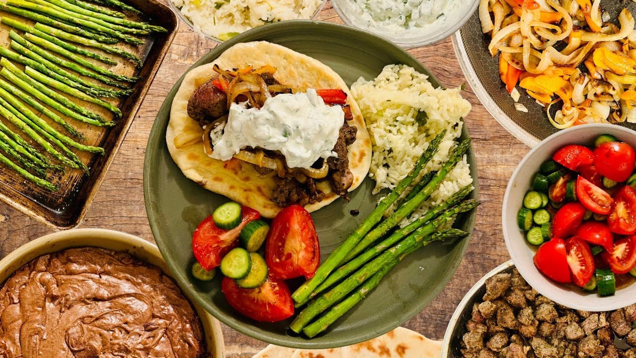 Lamb Naan Pockets, Roasted Asparagus, Herb Rice, and Homemade Brownies ...