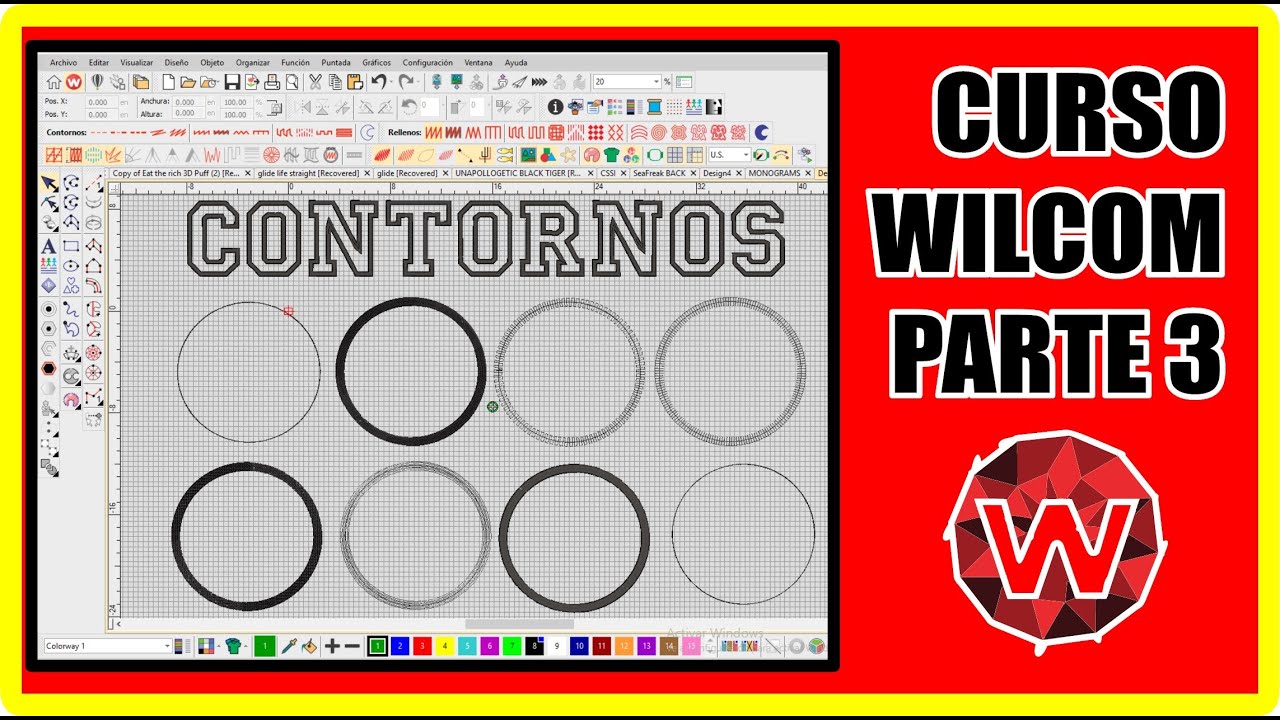 CURSO WILCOM PARTE 3 - CONTORNOS - COMO HACER BORDES O CONTORNOS ...