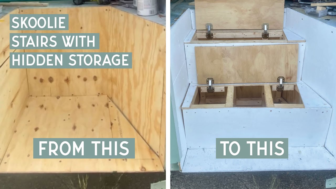Skoolie Stairs with Storage! | SCHOOL BUS CONVERSION - YouTube