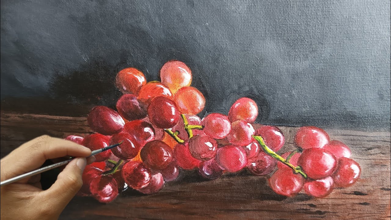 how to paint grapes using acrylic on canvas #acrylicpainting # ...