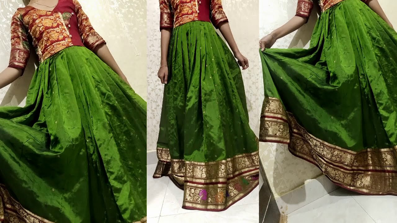 Gown Cutting and Stitching Using Saree (Easy Method) - YouTube