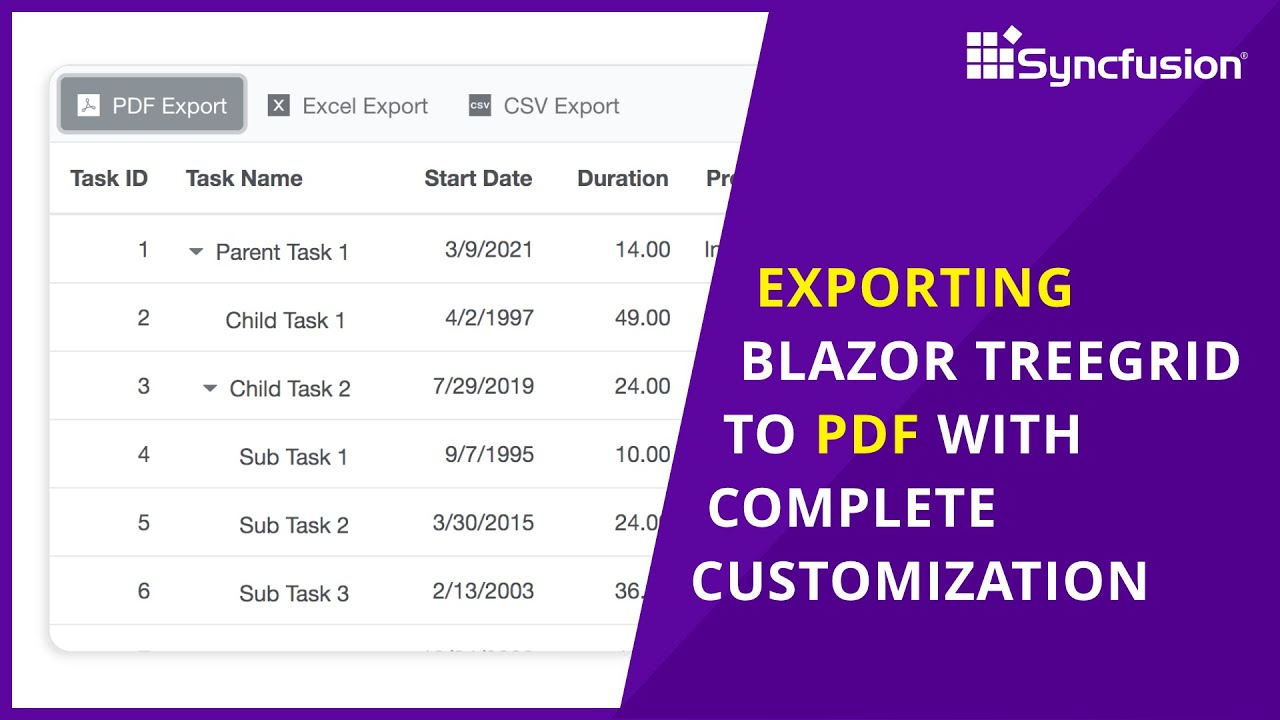 Exporting Blazor Treegrid To Pdf With Complete Customization Youtube