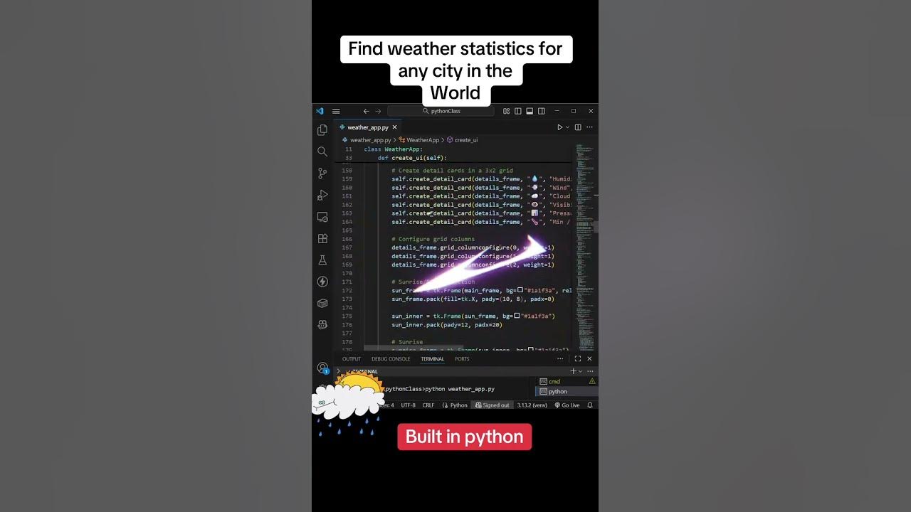 Built a beautiful weather app in python using tkinter with live data, all coded from scratch ...