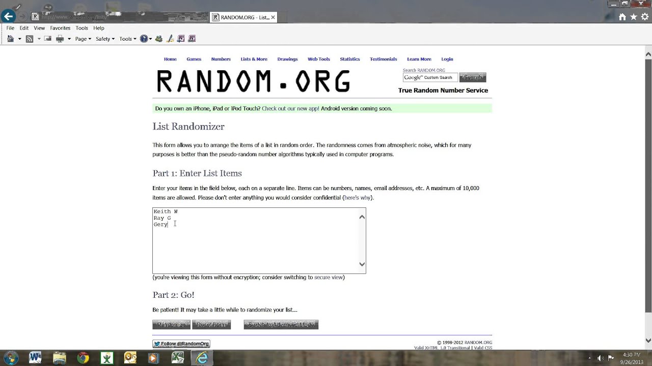 Random.org Screen Capture - YouTube