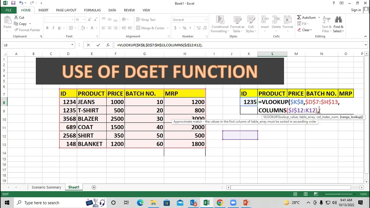 13 10 22 Dget Function In Excel Youtube