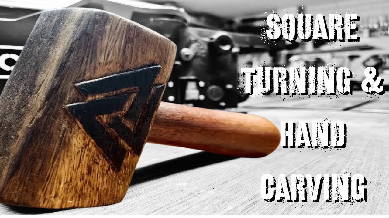 Woodturning a Square Mallet || My First Attempt at Hand Carving - YouTube
