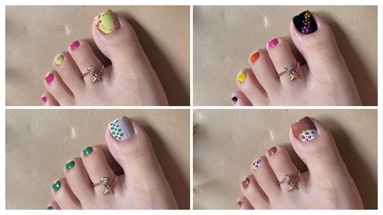 Easy toe nail art designs for beginners || New toe nail designs at home ...