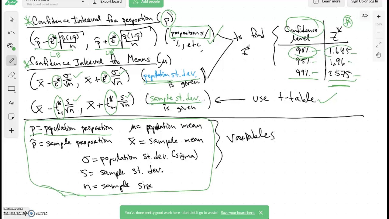 Confidence Interval Formulas+CI for proportions example - YouTube