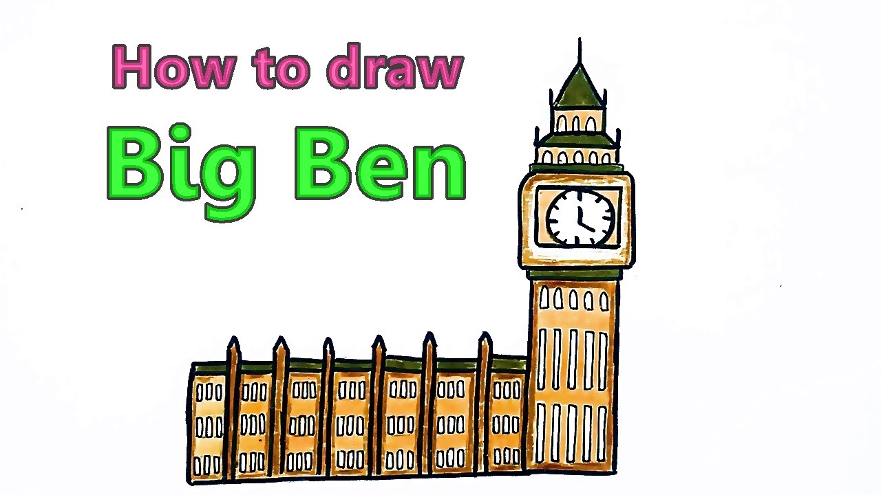 How to draw Tower of Big Ben.Elizabeth Tower drawing. St. Stephen's ...