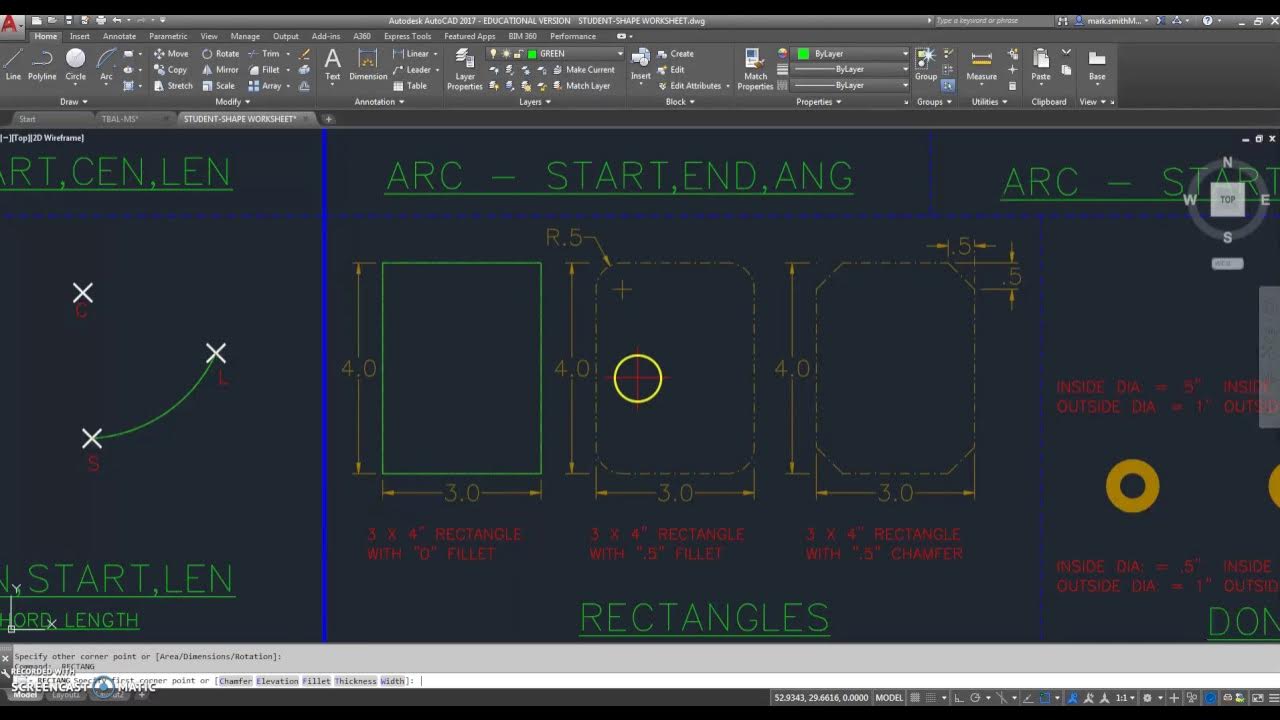AutoCAD Student Shape Worksheet Drawing Rectangle Command - YouTube