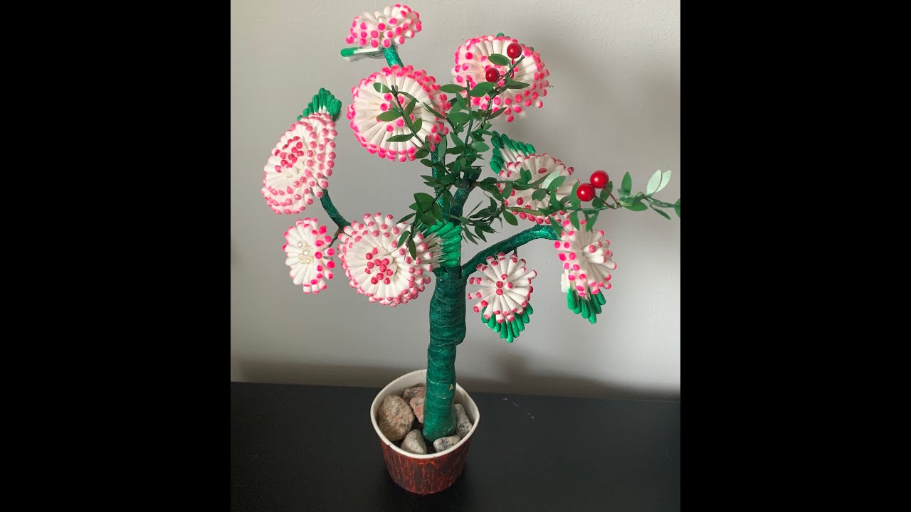 How to make a beautiful tree using earbuds flowers Part 2 - YouTube