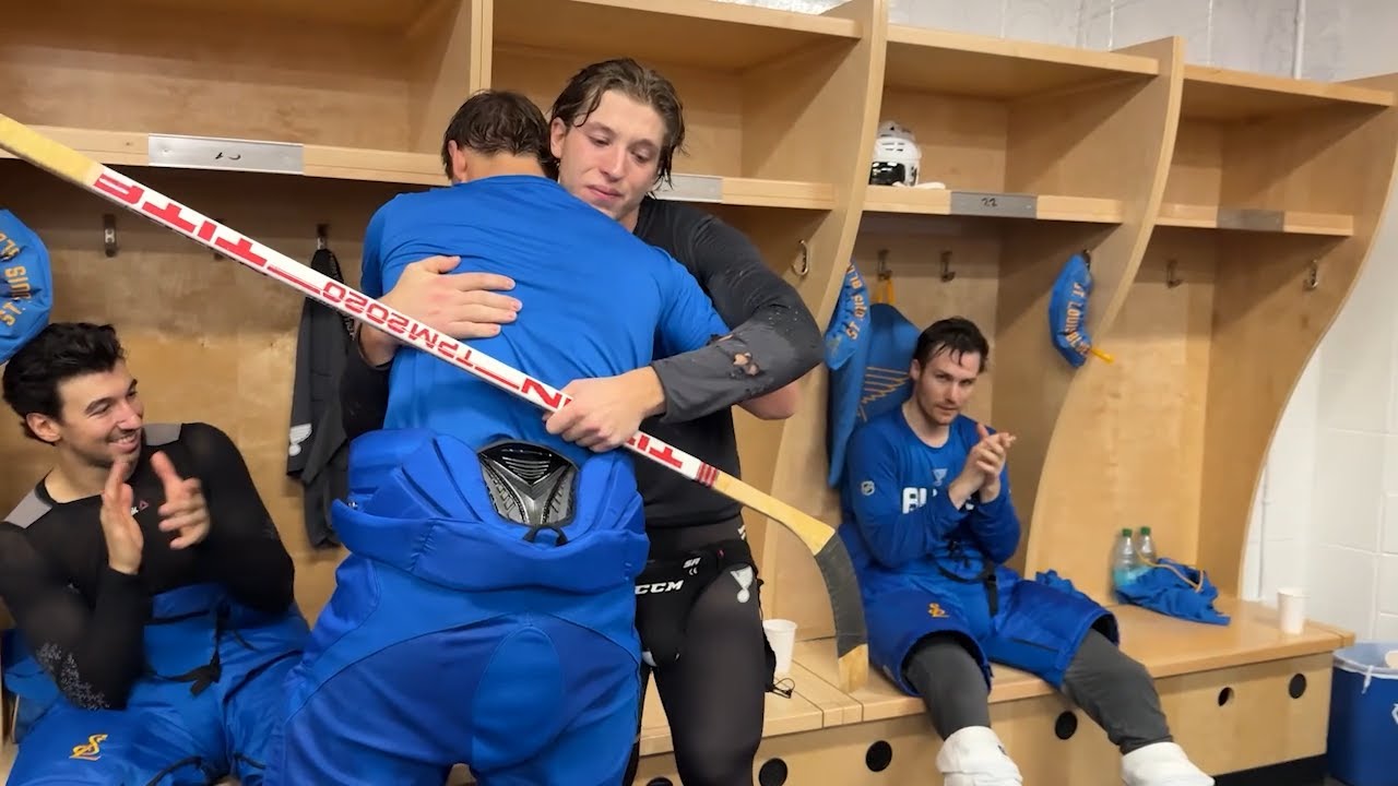 Blues celebrate first win of season - YouTube