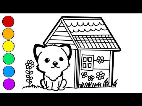 Painting and coloring cute dog house for children, toddlers/how to draw ...