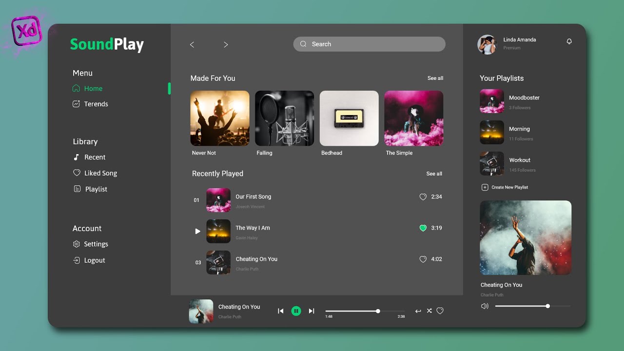 How to design App music player by adobe xd - YouTube