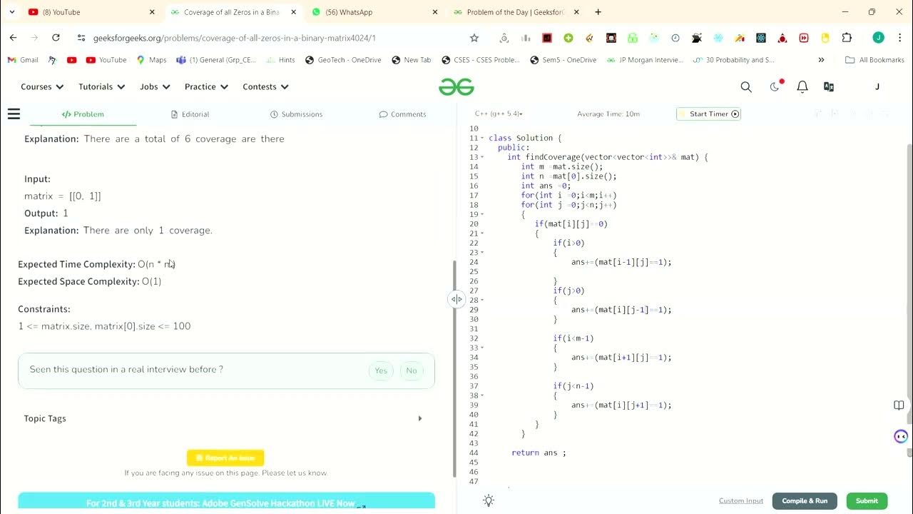 Coverage of all Zeros in a Binary Matrix - YouTube