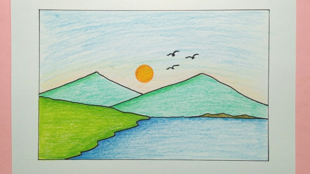 Cara menggambar pemandangan gunung - Drawing scenery - YouTube