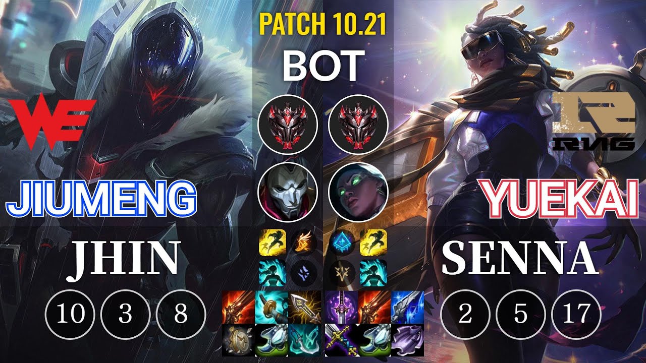 WE Jiumeng Jhin vs RNG yuekai Senna Bot - KR Patch 10.21 - YouTube