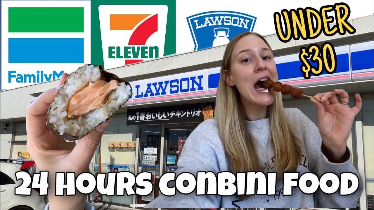 ONLY EATING JAPANESE CONBINI FOOD for 24 HOURS ! //SEVEN ELEVEN, LAWSON ...