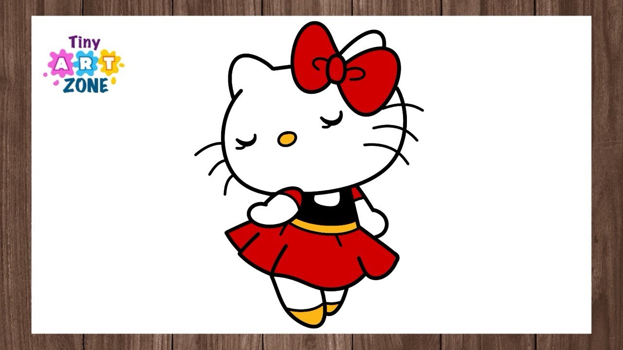 Hello Kitty Drawing | How to Draw a Cute Hello Kitty in Red Dress Easy ...