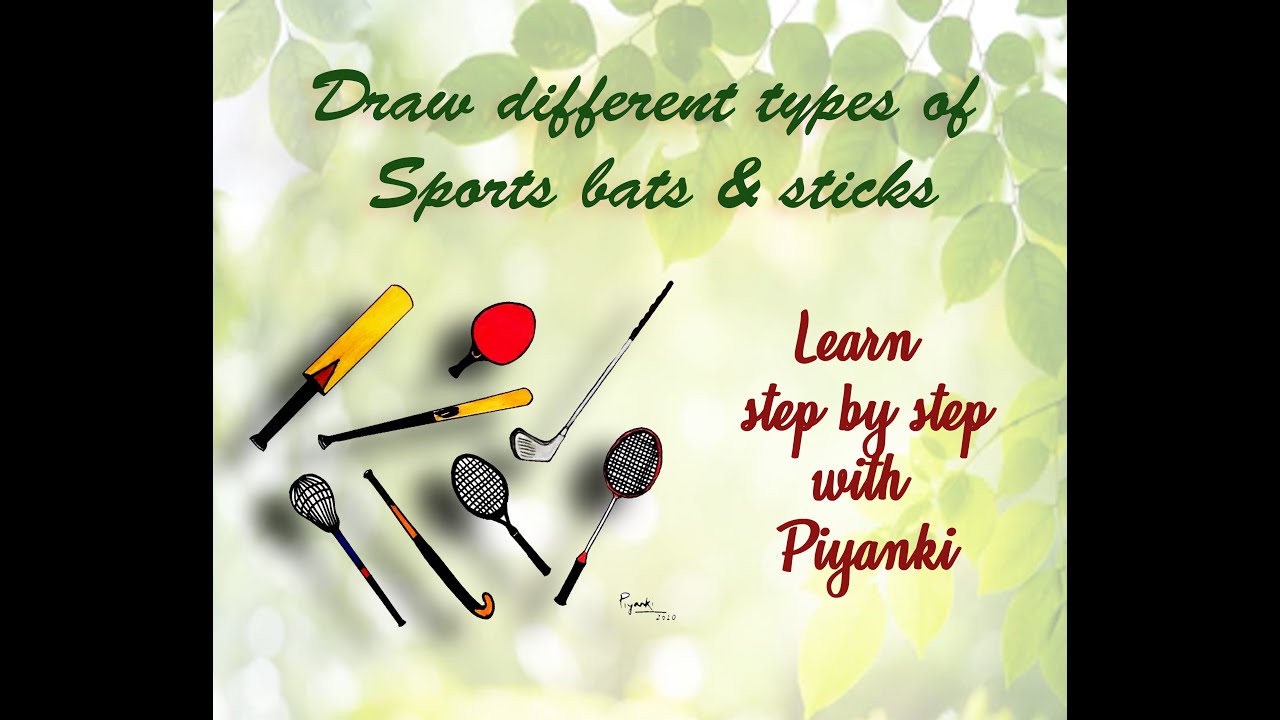 Draw different types of sports bats & sticks - YouTube