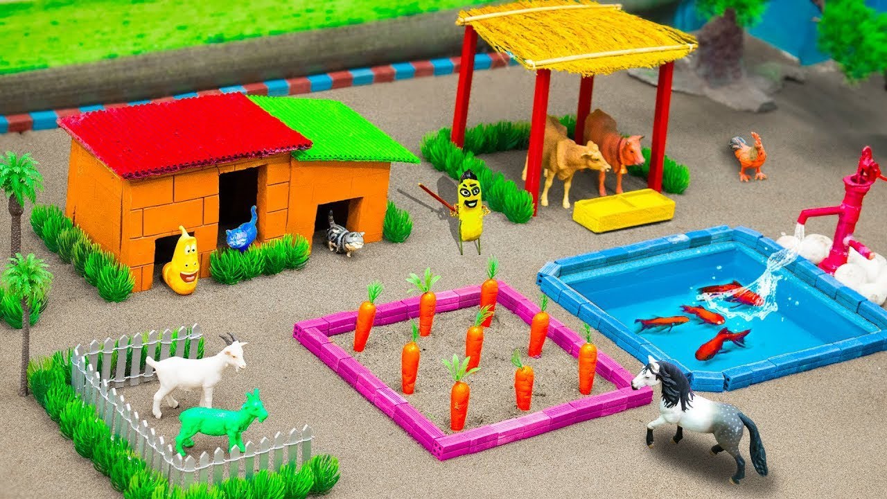 Design a unique DIY Mini Farm with Water Pool for Cattle and Mini Hand ...
