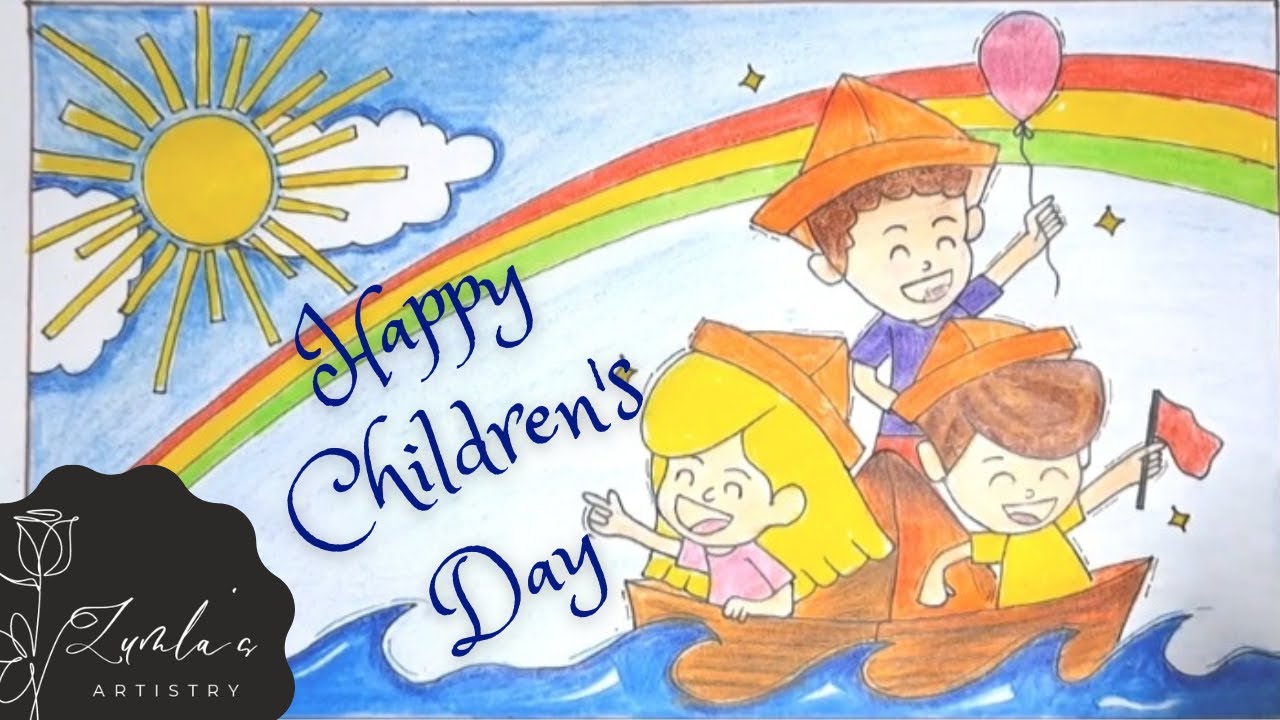 How to draw Children's day drawing easy step || Happy Children's day ...