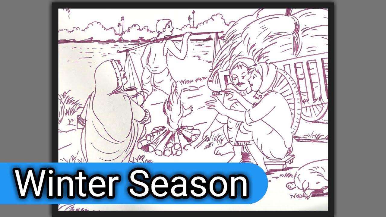 How I Draw Village Winter Season By Cheap Sketch Pen - YouTube