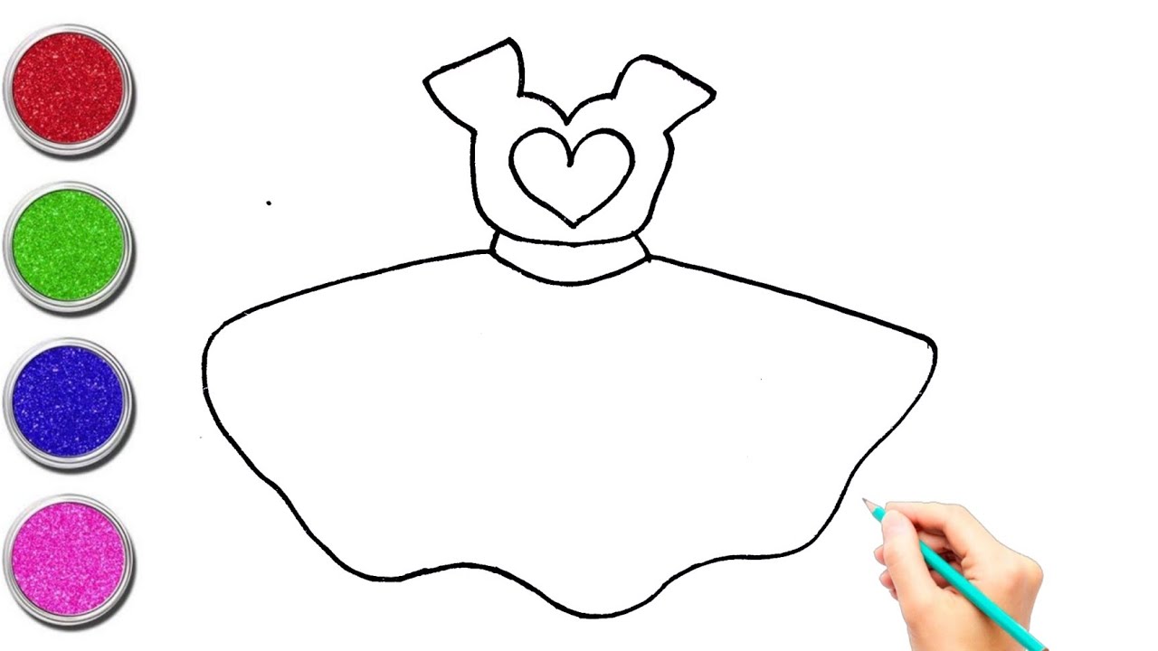 How to draw Princess dress for kids, drawing & colouring & painting for ...