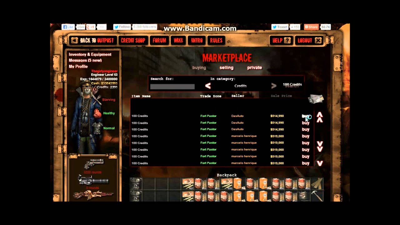 Dead Frontier Buying 8000 credits from the Marketplace - YouTube