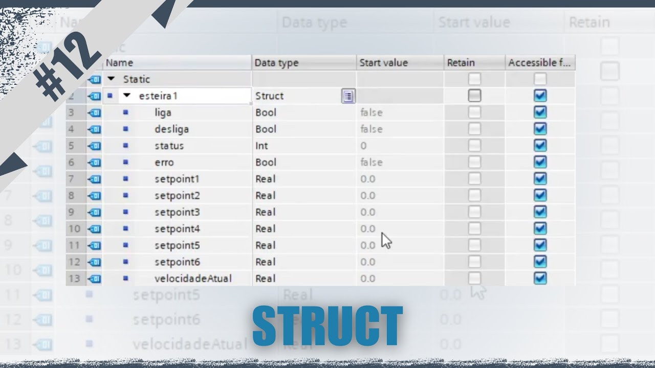 Estruturas de Dados no TIA Portal – Usando STRUCT no PLC - YouTube