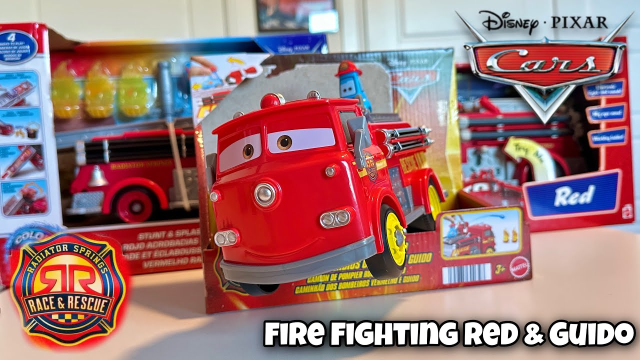 2025 Disney Cars Race & Rescue Fire Fighting Red & Guido Unboxing ...
