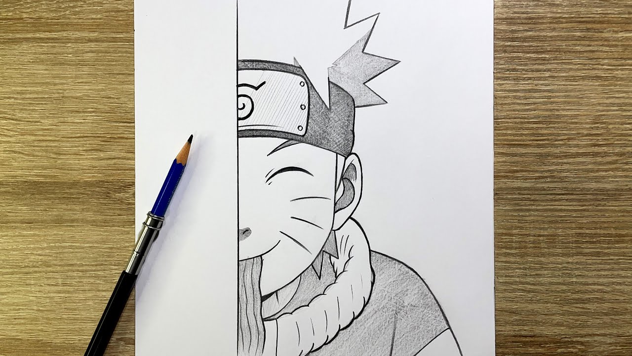How to draw Naruto half face for beginners | Easy anime drawing ...