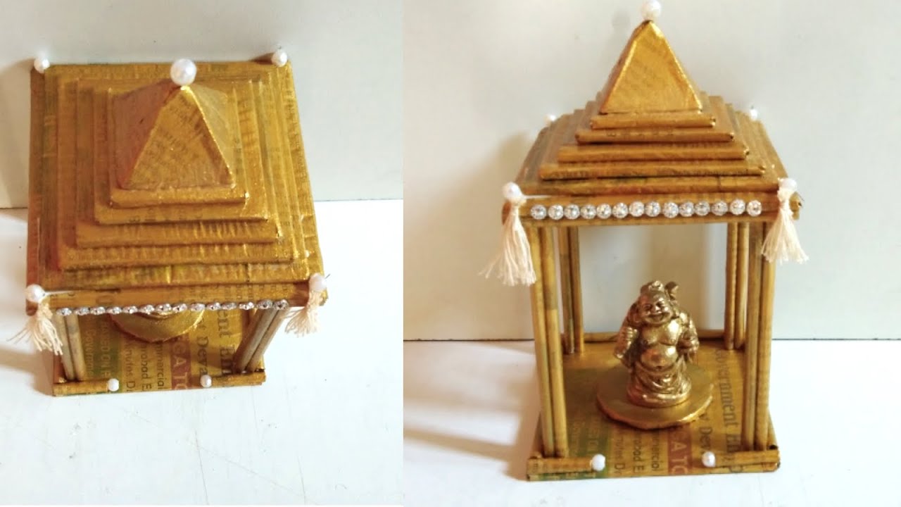 How to make a simple and beautiful temple using newspapers - YouTube
