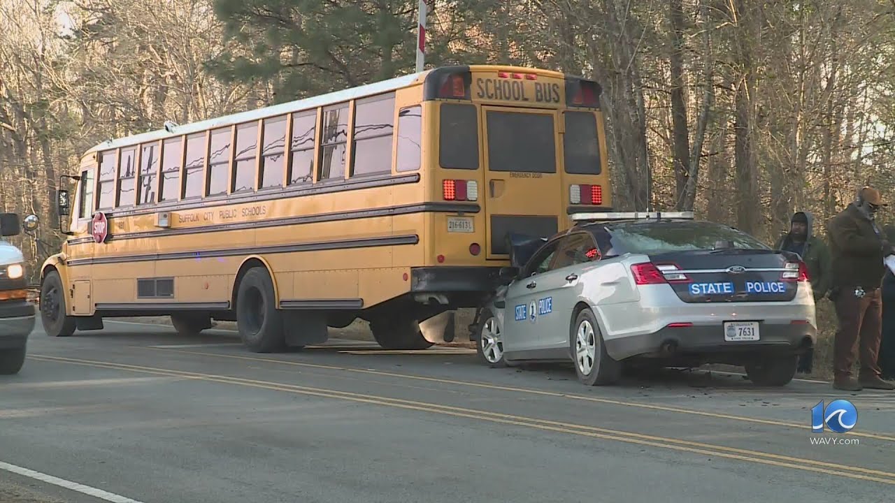 School bus, VSP vehicle crash in Suffolk - YouTube