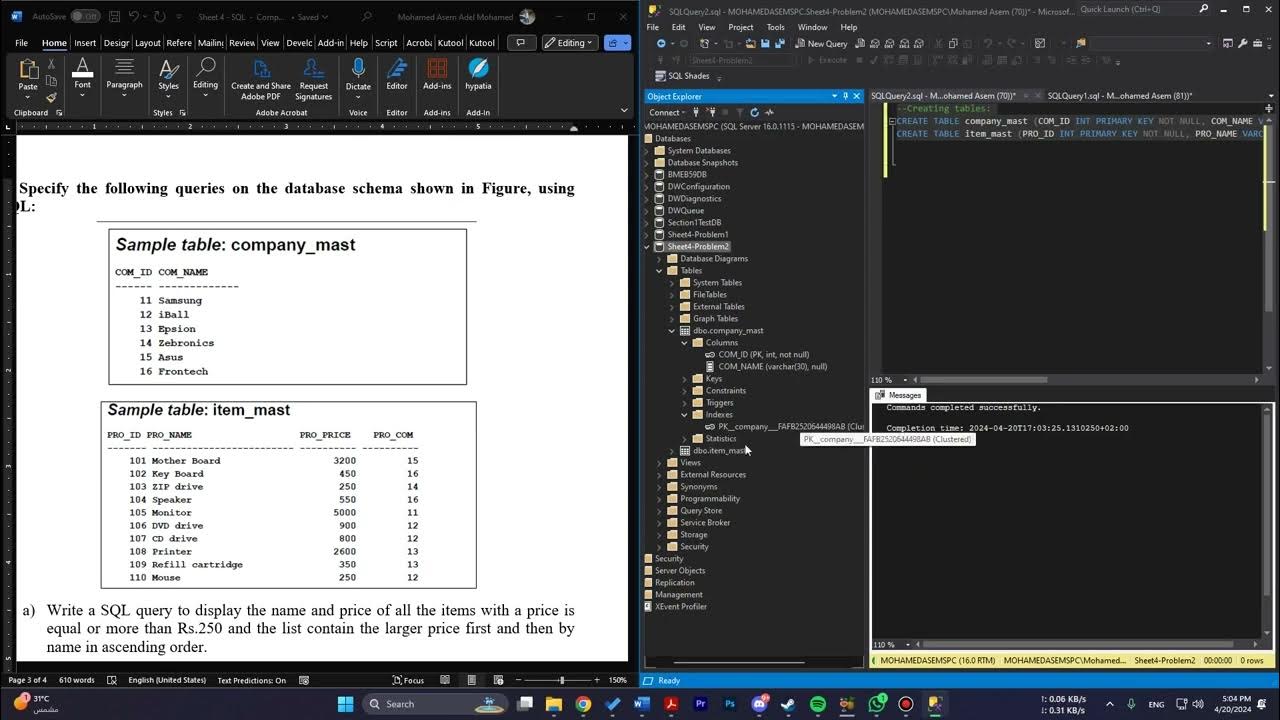 Databases Sheet 4 (SQL) - Problem 2 - YouTube