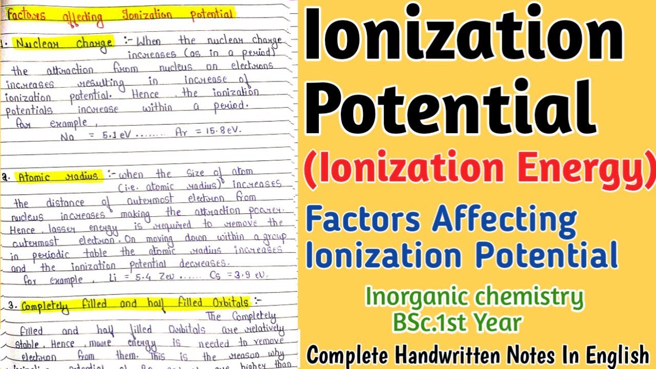 Ionization Energy,Factor Affecting Ionization Energy,BSc.1st year notes ...