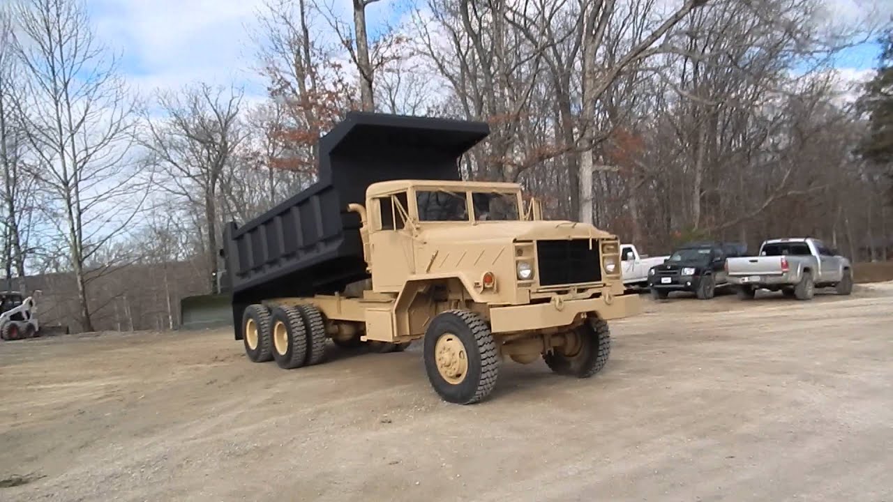 M934 dump tan Nice shape low miles C&C Equipment 812-336-2894 - YouTube