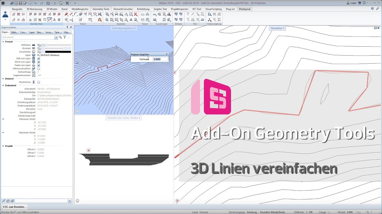 Allplan Add-On Geometry Tools V1 - 3D Linien vereinfachen - YouTube