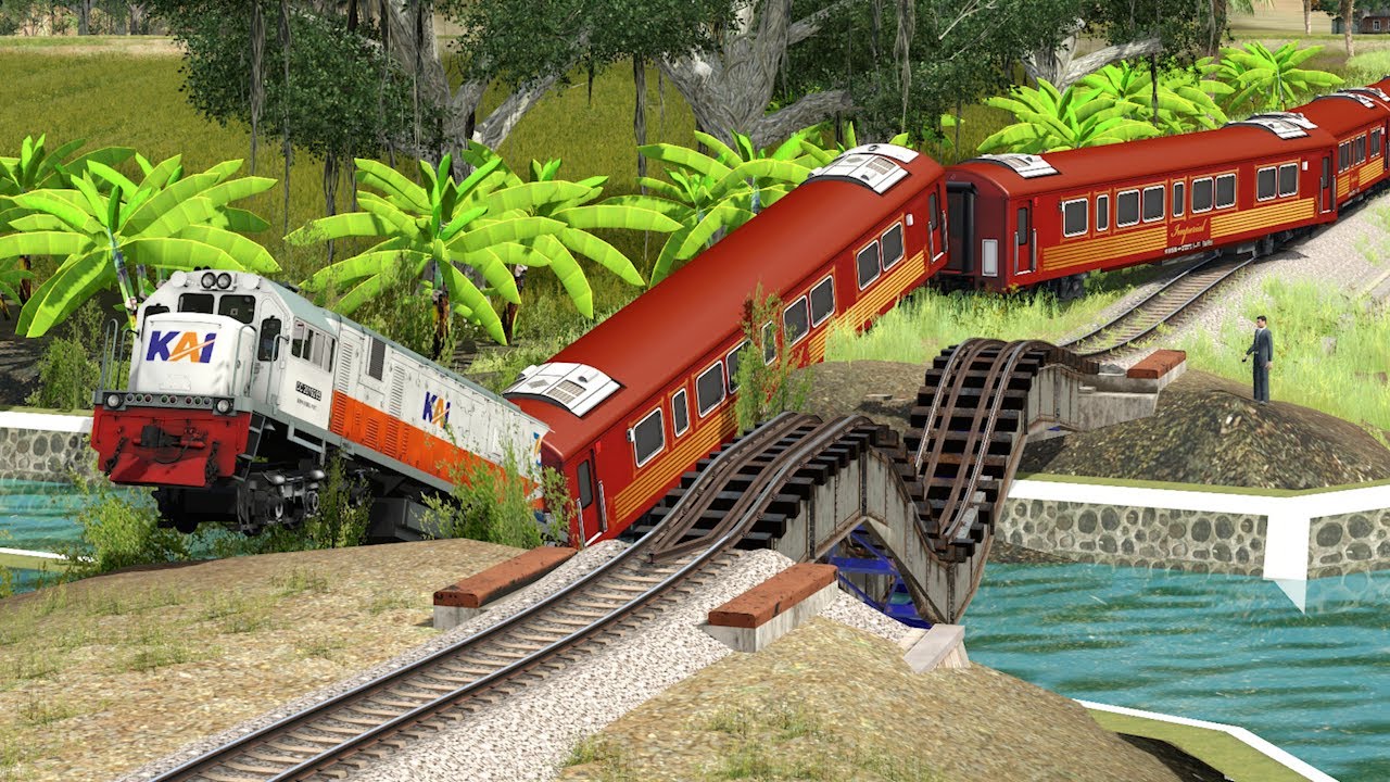Kereta Api Terjebak Jembatan Berantakan Keluar Jalur | Train Trapped ...