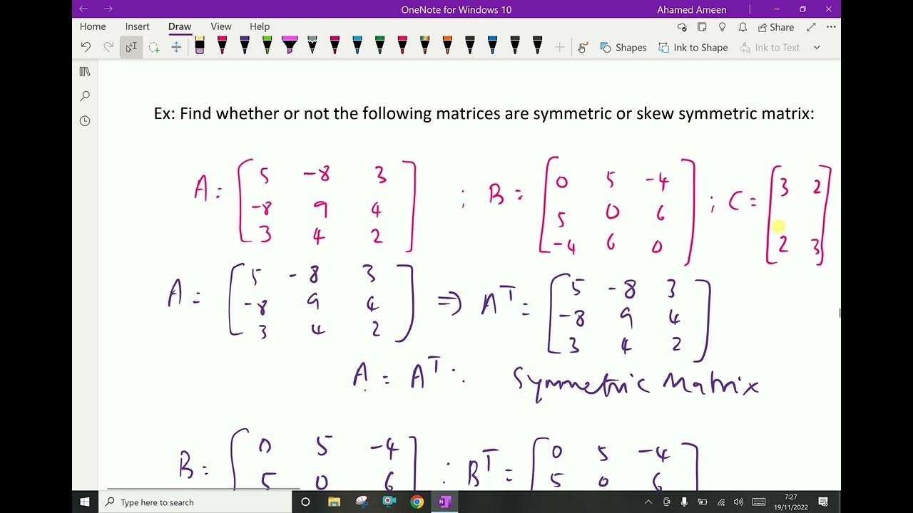 Linear Algebra : - ( Symmetric and Skew-symmetric Matrices; Solving problems ) - 16. - YouTube