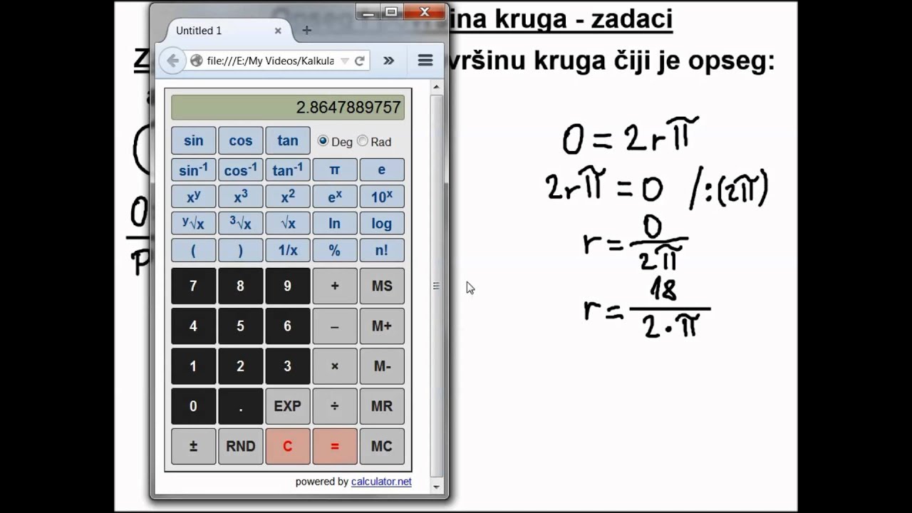 Opseg i površina kruga - zadatak 2. - YouTube