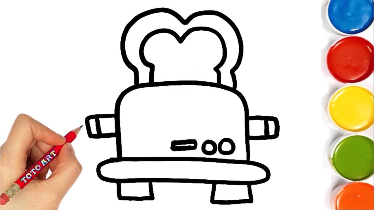 How to draw Bread toaster -Colouring for Kids & Toddlers |Draw, Paint ...