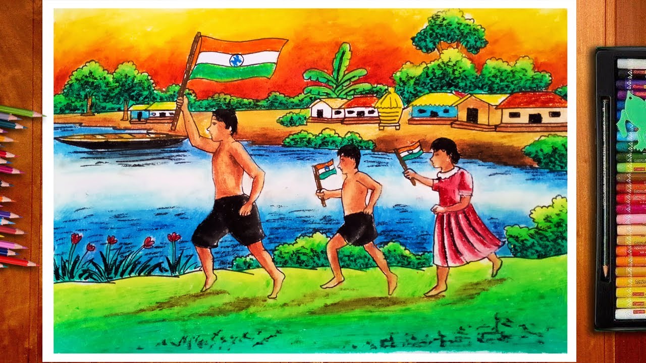 Republic Day Drawing Oil Pastel | Independence Day Drawing Easy | Desh ...