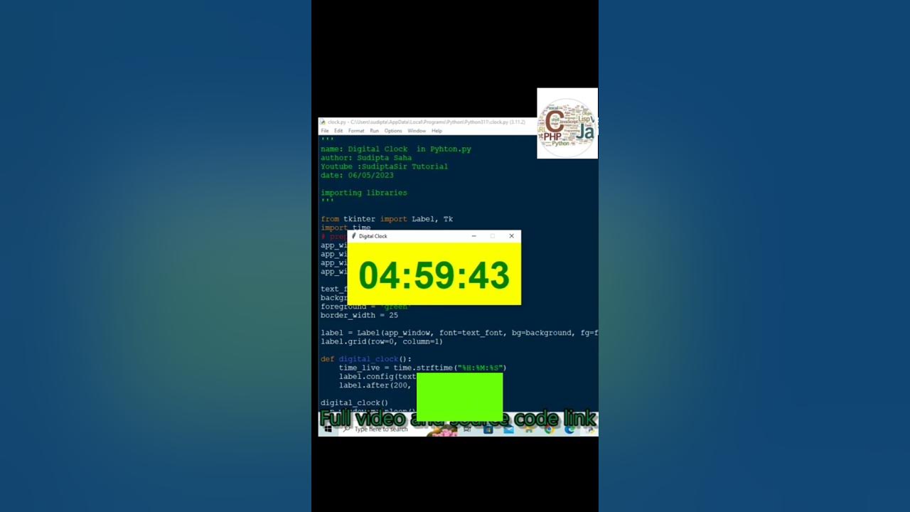 Digital Clock In Python Tkinter Python Graphics With Source Code Python Shorts