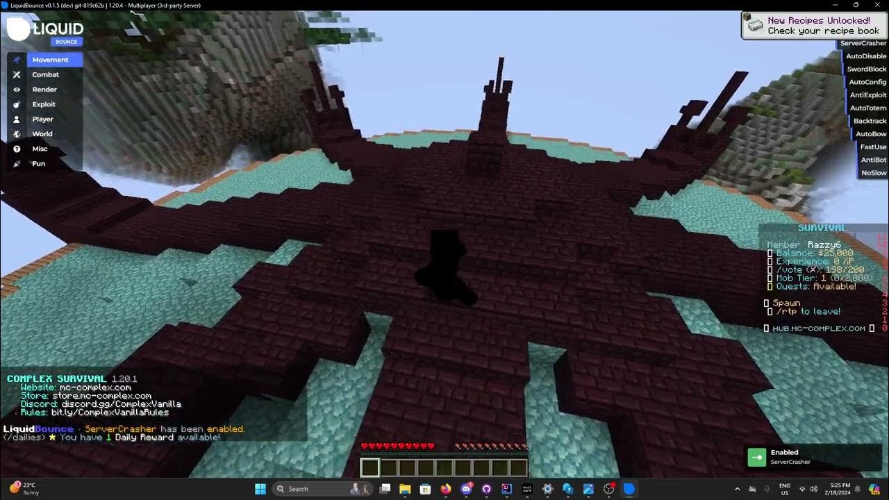 Crashing Mc Complex With Liquidbounce Nextgen 1000 Player Server Down Youtube