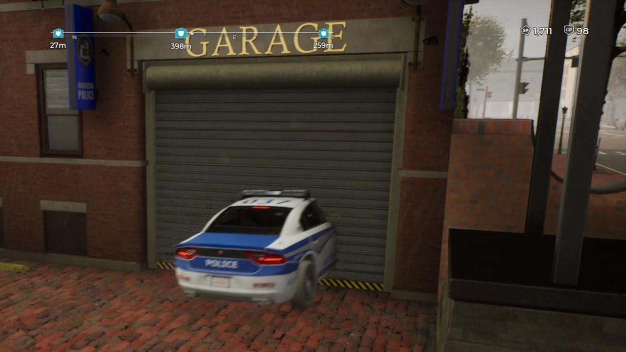 Police car clipping through the garage shutter - YouTube