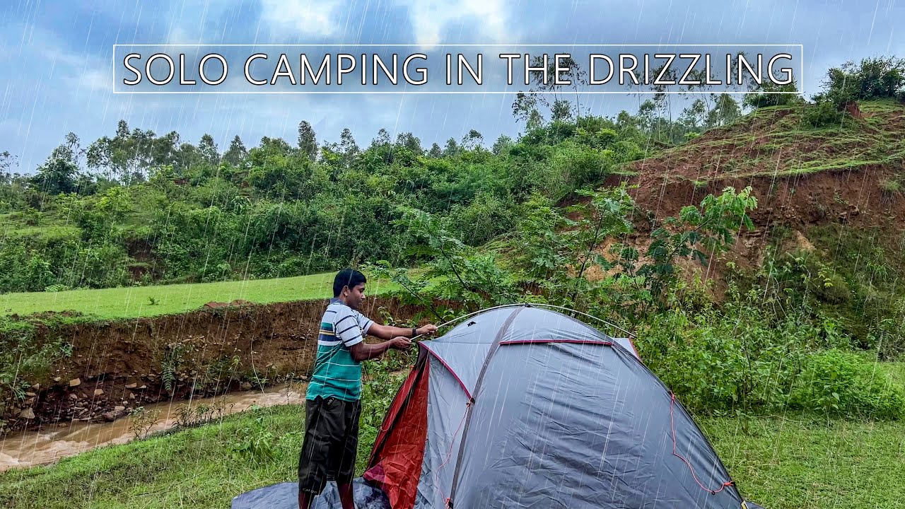 Solo Camping in Drizzling Rain Near Stream Sounds of Nature Overnight # ...