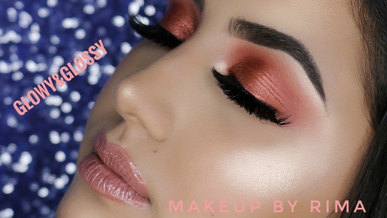 ORANGE EYES GLOSSY LIPS&GLOWY SKIN | MAKE UP BY RIMA - YouTube